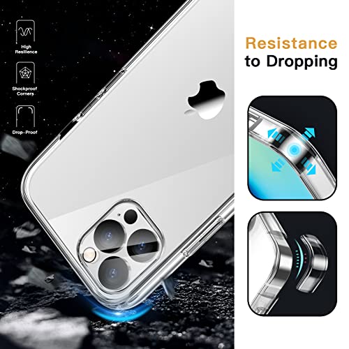 JETech 3 in 1 Case for iPhone 12 Pro 6.1-Inch, with 2-Pack Screen Protector and 2-Pack Camera Lens Protector, Non-Yellowing Shockproof Bumper Phone Cover, Full Coverage Tempered Glass Film (Clear)
