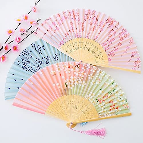 Folding Hand Fan Vintage Style Silk Hand Folding Hand Fan Dance Wood Bamboo Fan Chinese Japanese Fan Pattern Art Craft Gift Dance Fan Folding Fan (C)
