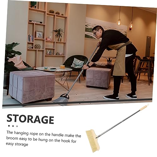 MOLUCKFU Solid Wood Bristle Broom Push Broom Carpet Rake Scrub Mop Kitchen Bristle Broom Long Handle Bristle Broom Bristle Deck Broom Garage Floor Scrubber Kitchen Broom Bristle Hair