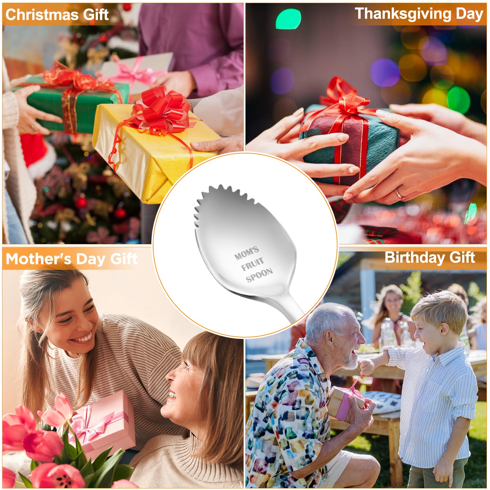 Mom’s Fruit Spoon-Mom Christmas Gifts from Daughter&Son,Serrated Grapefruit Spoon Birthday Gifts for Mom,Mother's Day Mom Gift from Daughter,Christma Thanksgiving Day Mom Grapefruit Spoon Gift
