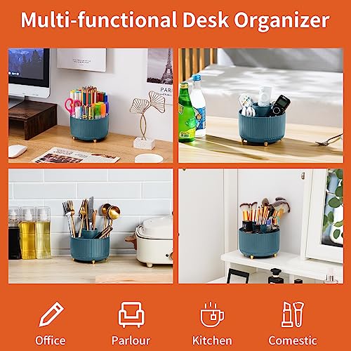 Marbrasse Desk Organizer, 360-Degree Rotating Pen Holder for Desk, Desk Organizers and Accessories with 5 Compartments Pencil Organizer, Art Supply Storage Box Caddy for Office, Home (Dark Green)