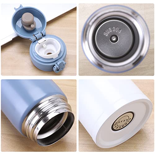 OBR Thermal Water Bottle, Kids Insulated Water Bottle Stainless Steel Water Bottles for School, 500ml/17oz Leak Proof Vacuum Flask for Hot and Cold Drinks, Gradient Blue and White