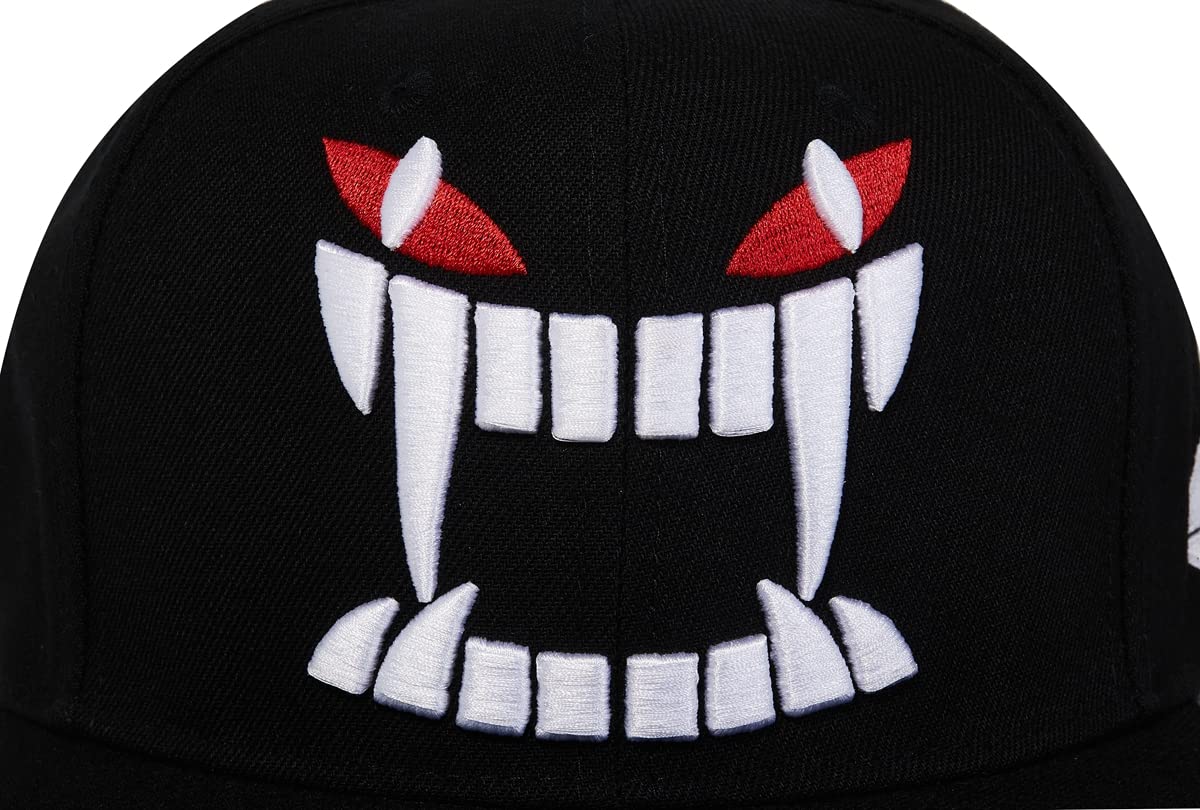 Quanhaigou Men's Black Snapback,Big Teeth Adjustable Baseball Hat 3D Embroidery Cartoon Caps
