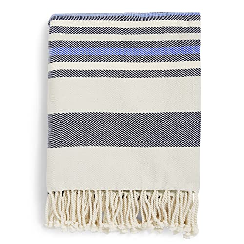 Vera Bradley Women's Recycled Cotton Indoor/Outdoor Throw Blanket, Seaside Stripe Navy - Recycled Cotton, One Size
