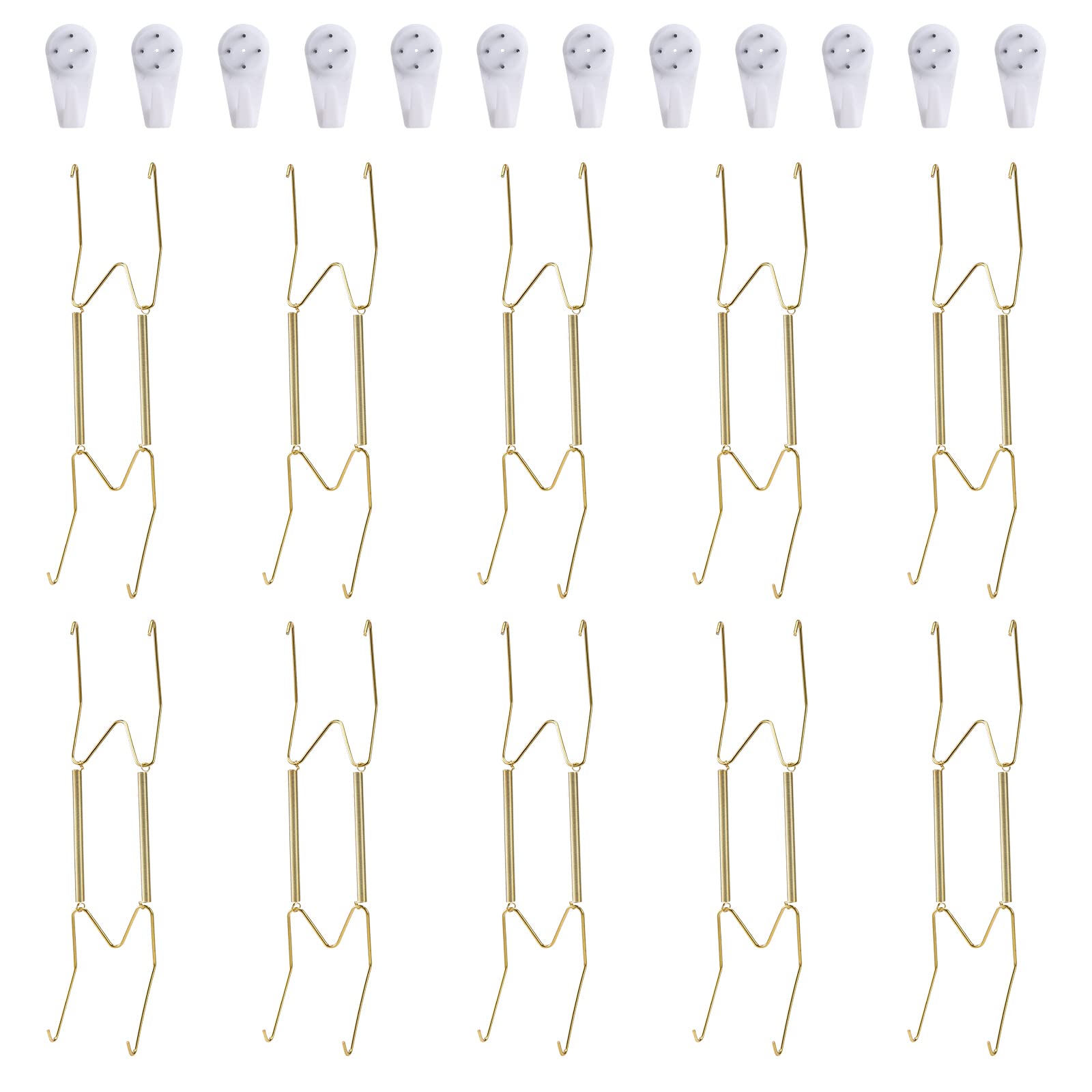 Fasunry 10 Pack Plate Hangers, 10 Inch Wall Plate Hangers and 12 Pack Wall Hooks, Compatible 8.5 to 10.5 Inch Decorative Plates, Antique China, Antique Plates and Arts
