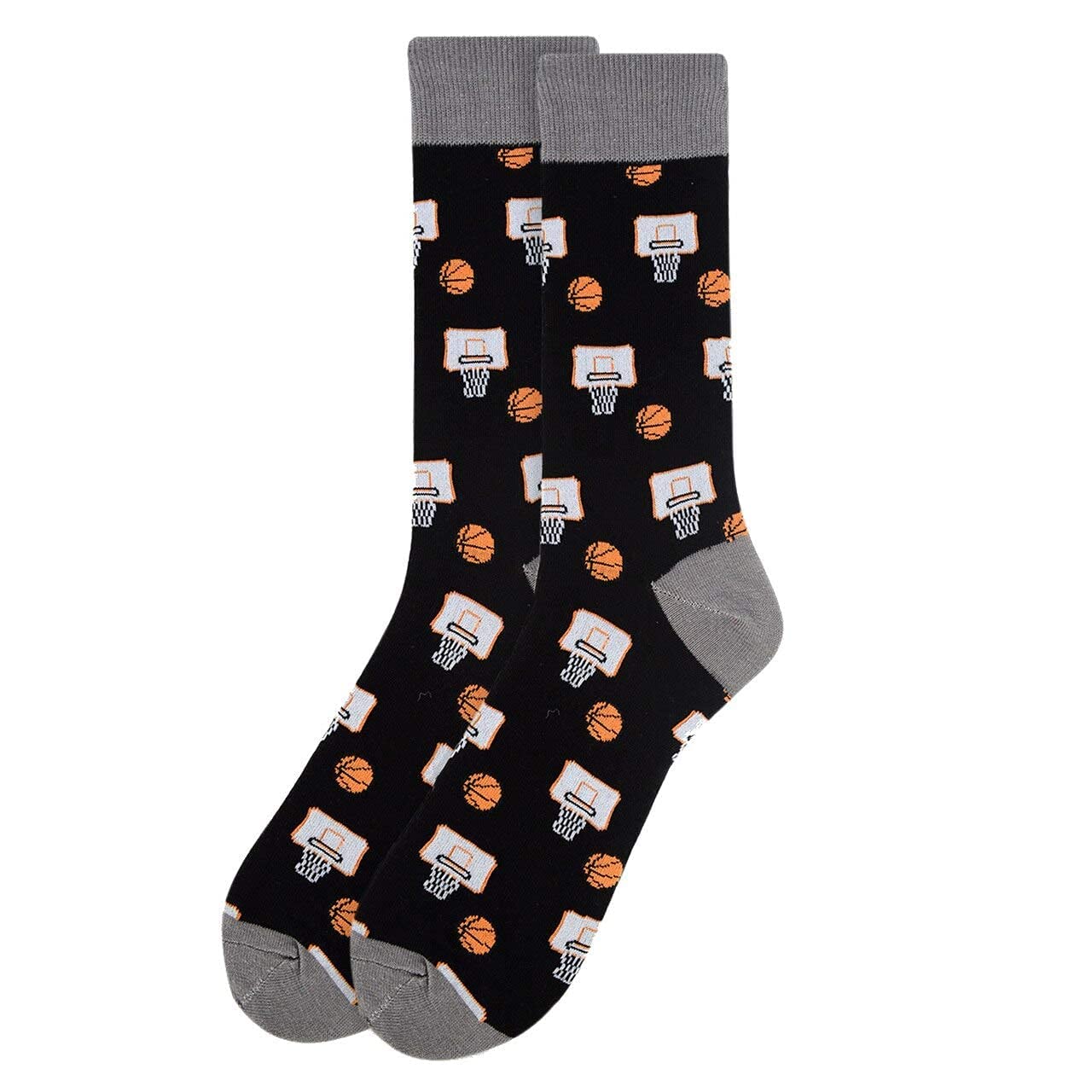 Forest & Twelfth Men’s Crew Cut Socks, Sports Theme, Fun and Unique Graphic Socks, One Size Fits Most (Basketball Hoops Black)