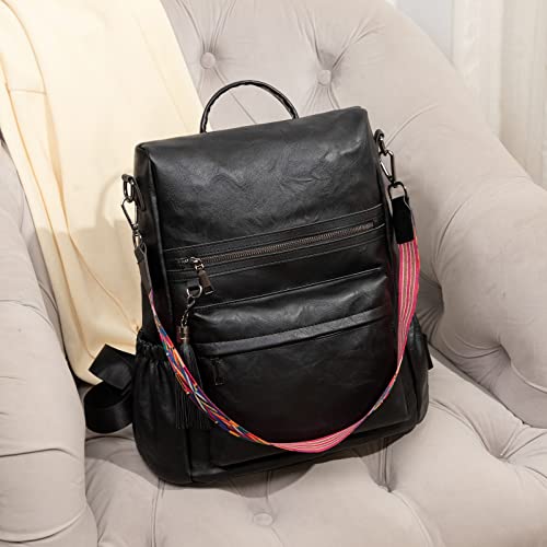PINCNEL Backpack Purse for Women – Fashion Womens PU Leather Backpack – Anti-Theft Backpack Shoulder Bag with Multifunctional Pockets (Black)