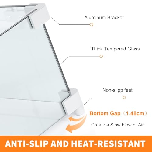 Grisun Fire Pit Glass Wind Guard - 31 x 12 x 6 inch, Thick Rectangular Heat-Resistant Tempered Glass Guard with Hard Aluminum Corner Bracket and Feet for Propane, Gas, Outdoor
