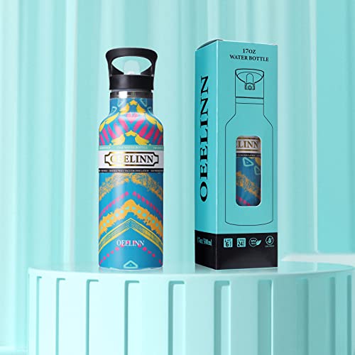 OEELINN 17oz Water Bottle -Leak Proof Vacuum Insulated Stainless Steel Double Walled Thermo Mug for Hiking Biking Sport