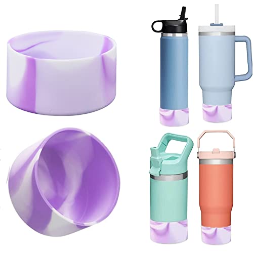 XSHNUO 2 Pcs Silicone Boot for Stanley Quencher Adventure 40oz with Handle & Stanley IceFlow 20oz 30oz, Anti-Slip Water Bottle Bottom Sleeve Cover Stanley Cup Accessories (White-purple)