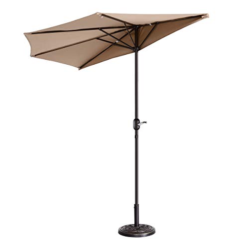 Villacera Half Round Patio Umbrella with Easy Crank β Compact 9ft Semicircle Outdoor Shade Canopy for Balcony, Porch, or Deck (Beige)