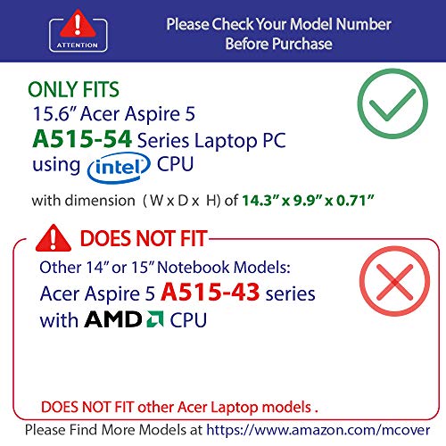 mCover Case Compatible for 2019~2021 15.6" Acer Aspire 5 A515-54 / A515-55 Series Laptop Computer ONLY (NOT Fitting Other Acer Models) - Black