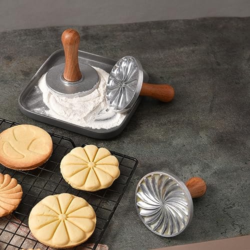 OPPEIN Cookie Stamps Set of 3, Metal Cookie Press Cutter Mold with Wooden Handle, Cookie Decorating Supplies for DIY Baking, Cake, Pastry, Gift Package