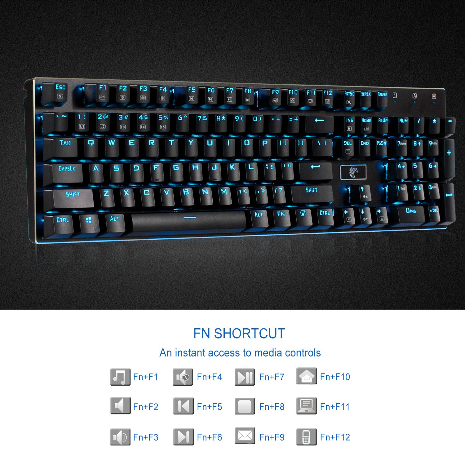 E-YOOSO Mechanical Keyboard Blue Switches 104 Keys RGB LED Backlit Keyboard Aluminum Alloy Base Design for Office and Gaming