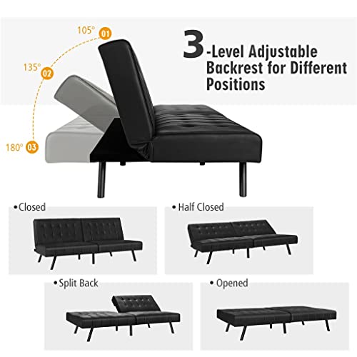 Walnut Futon Sofa Bed PU Leather Convertible Folding Couch Sleeper Lounge Convenient Installation (Color : A)