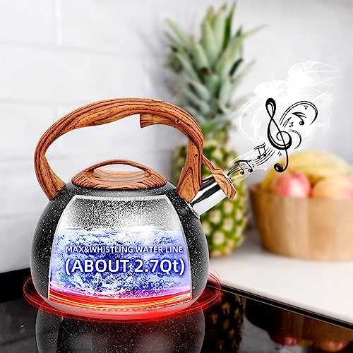 KIAADSY Tea Kettle, 3L Whistling Tea Kettle Stovetop, Tea Pots for Stove Top Food Grade Stainless Steel with Wood Pattern Handle, Graphite Gray Teapot