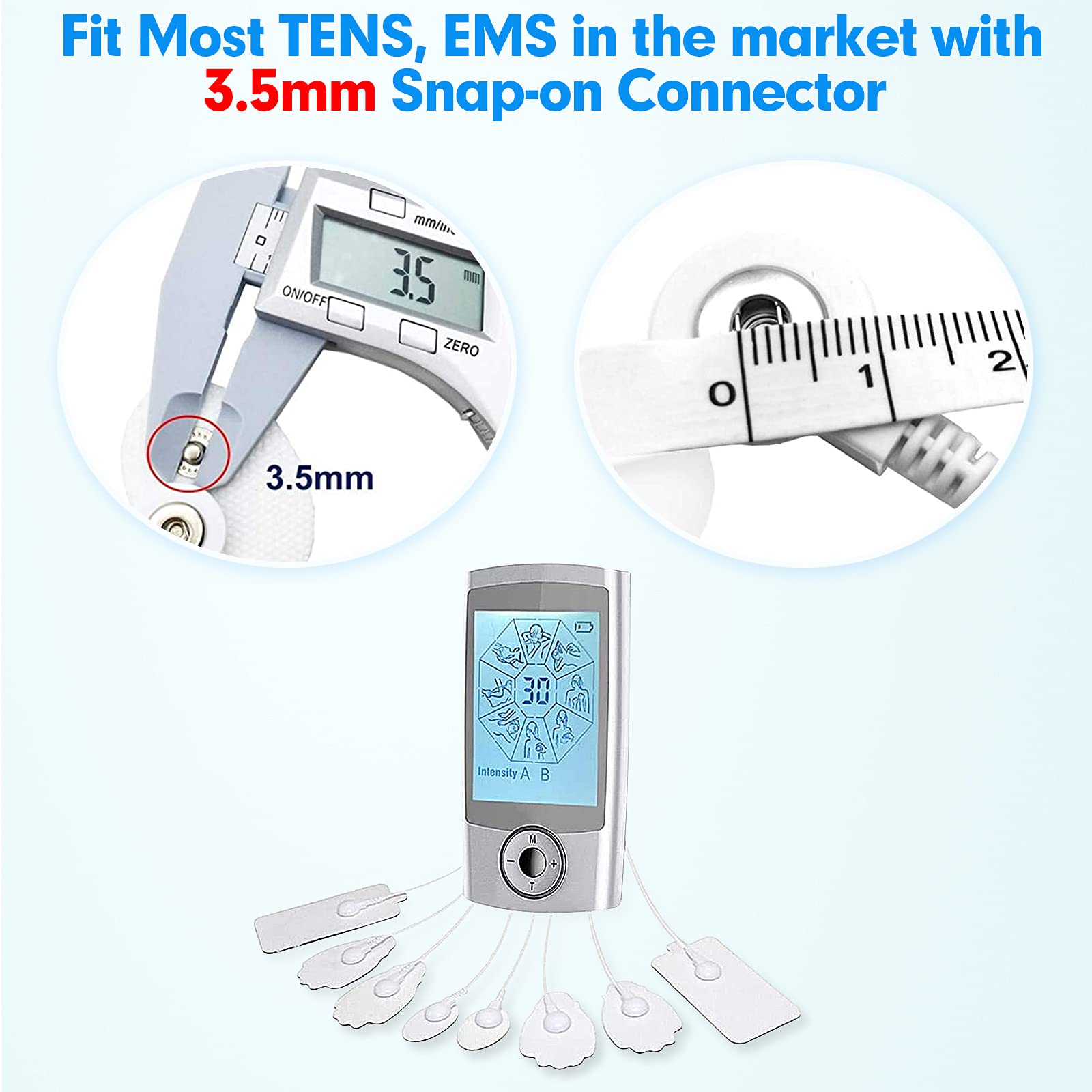 LiteTour 20 Pieces TENS Unit Replacement Pads - Universal 3.5mm Snap-on TENS Electrode Pads High Conductivity, Reusable Electrodes Pads for TENS Massager and Muscle Stimulation