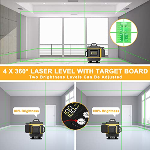 GROSAM Laser Level, 16-line Green Laser Level For Self-leveling Of Buildings And Picture Hangings, Two 360° Vertical Lines And Two 360° Horizontal Lines With Battery Power Detection