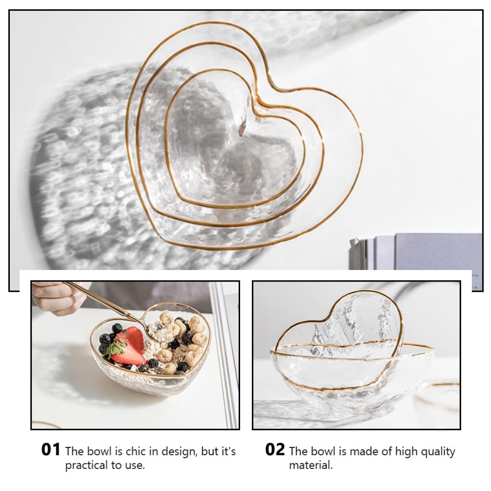 Glass Heart Bowl Clear Serving Bowls Set Heart Shaped Salad Bowls Love Bowl Irregular Bowls for Fruits Salad Dessert Ice Cream
