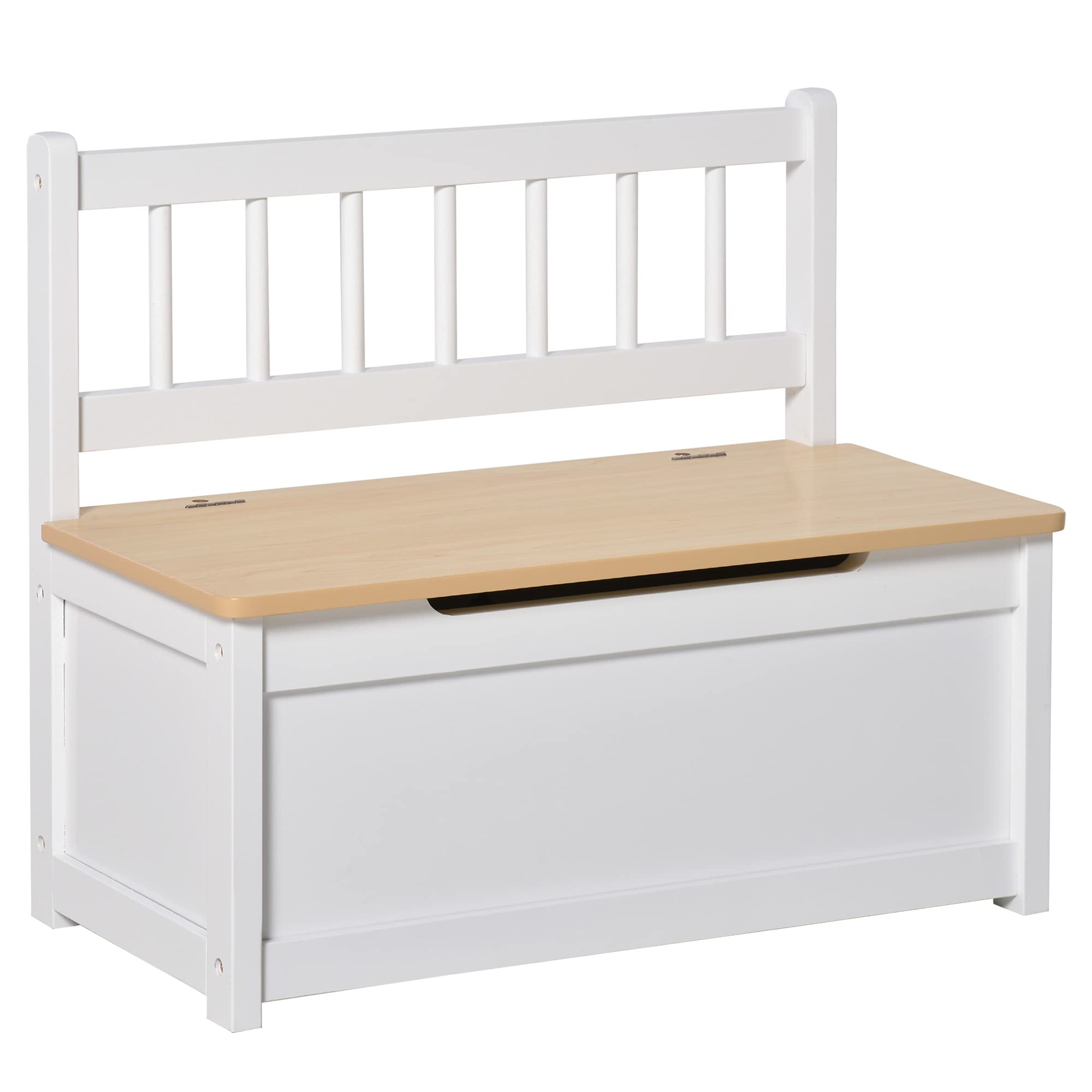 HOMCOM Qaba 2-In-1 Kids Toy Chest Storage Box with Seat Bench Cabinet Chunk Cube with Safety Pneumatic Rod White