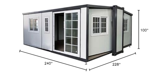 Portable Prefabricated Tiny Home 19x20ft, Mobile Expandable Plastic Prefab House for Hotel, Booth, Office, Guard House, Shop, Villa, Warehouse, Workshop (with Restroom)