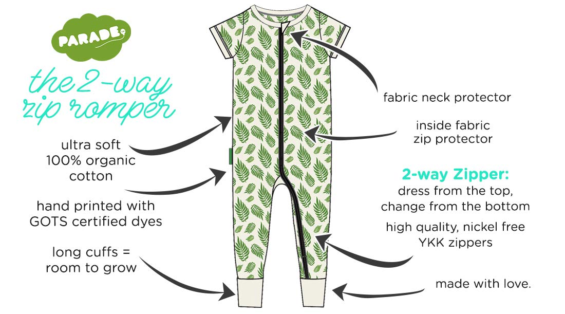 PARADE Organic Signature Print '2-Way' Zip Romper Short Sleeve Citrus 3-6 Months