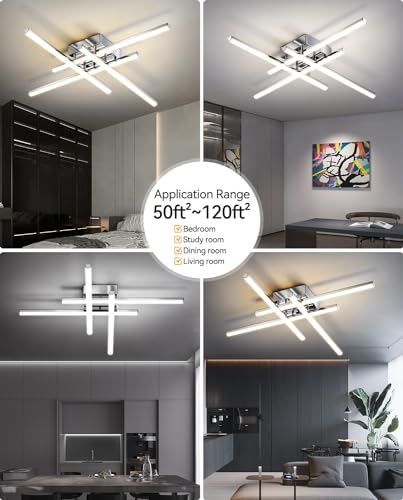JFHTNFJ 24in Modern LED Ceiling Light, 40W Dimmable with Remote Control Semi Flush Mount Ceiling Light Fixture, Chrome LED Ceiling Lamp for Bedroom Kitchen Living Room