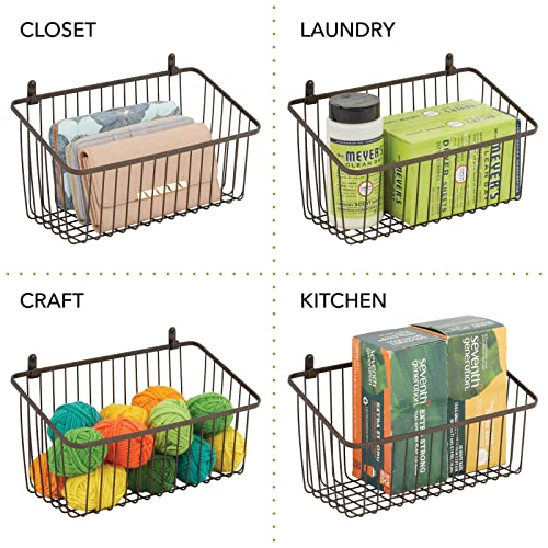 mDesign Metal Wire Wall Mounted Storage Organizer Basket Bin for Kitchen, Bedroom, Bathroom - Mountable Hanging Organization in Pantry, Closet, and Cabinet - Unity Collection - 2 Pack - Bronze