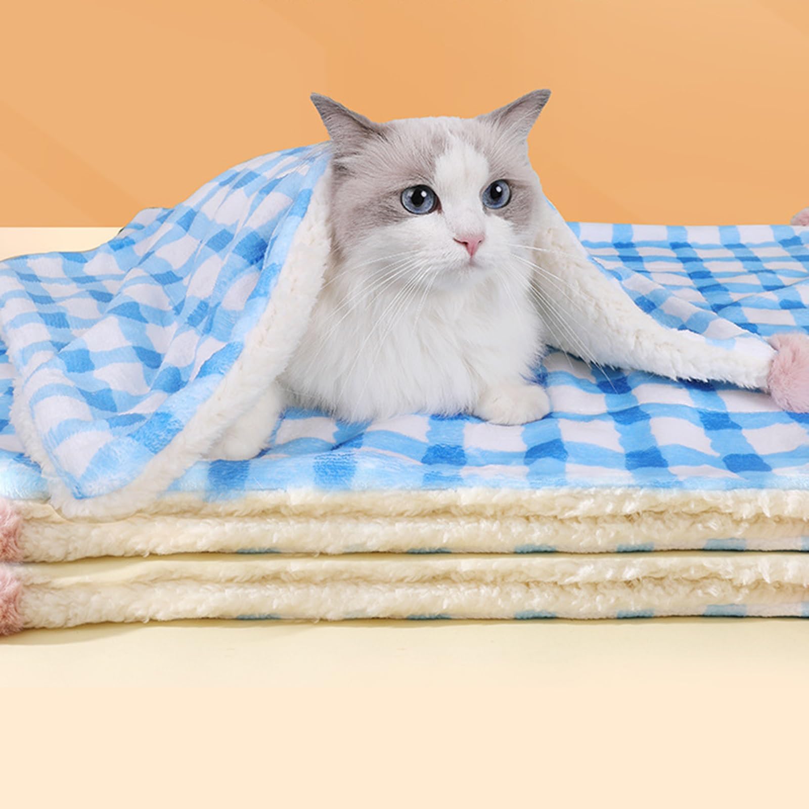 Little Pillow for Cats Puppies Ultra Soft Fluffy Pet Calming Toy Half Donut Cuddler for Joint Relief Sleeping Improve Machine Washable Blanket Set-Yellow