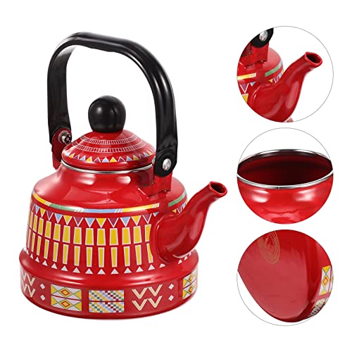 MAXBUS Enamel Tea Kettle Enamel Teapot Hot Water Kettle Pot Stovetop Safe Teapot with Handle Water Heating Pot Coffee Kettle for Stovetop Induction Cooker Red (Color : Red)