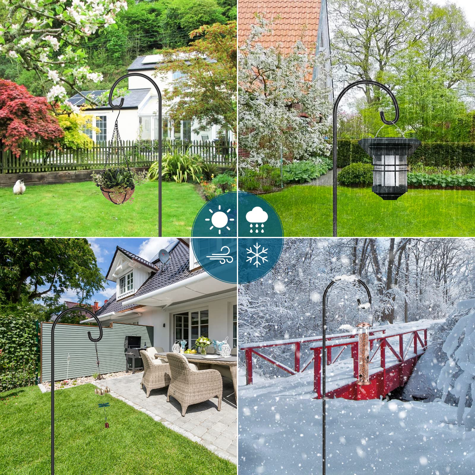 Gtongoko Adjustable Shepherds Hooks for Outdoor 92 Inch Bird Feeder Pole with 7 Prongs Base, 5/8 Inch Thick Heavy Duty for Hanging Bird Feeder, Plant Baskets,1 Pack