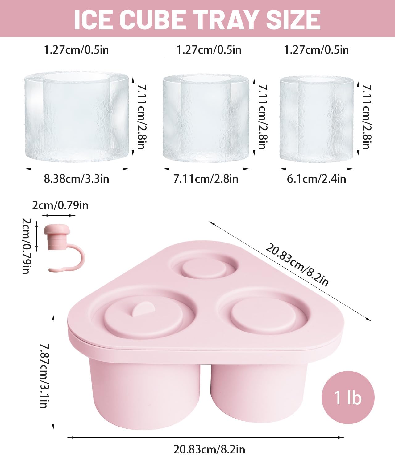 Ice Cube Tray for Stanley 40Oz Tumbler Cup, Silicone Cylinder Ice Cube Shape Mold with Lid and 4 PCS Straw Covers,Fit for Ice Drinks, Tea, Coffee,Whiskey, Cocktails And More (Rose Quartz Pink)