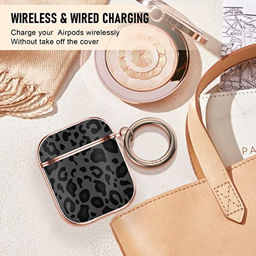 Maxjoy Airpods 1st & 2nd Generation Case,Protective Shockproof Cover with Keychain Compatible ,Cute AirPods Case Cover, Apple airpods case,for Girls and Women and Men(Leopard Print on Black)