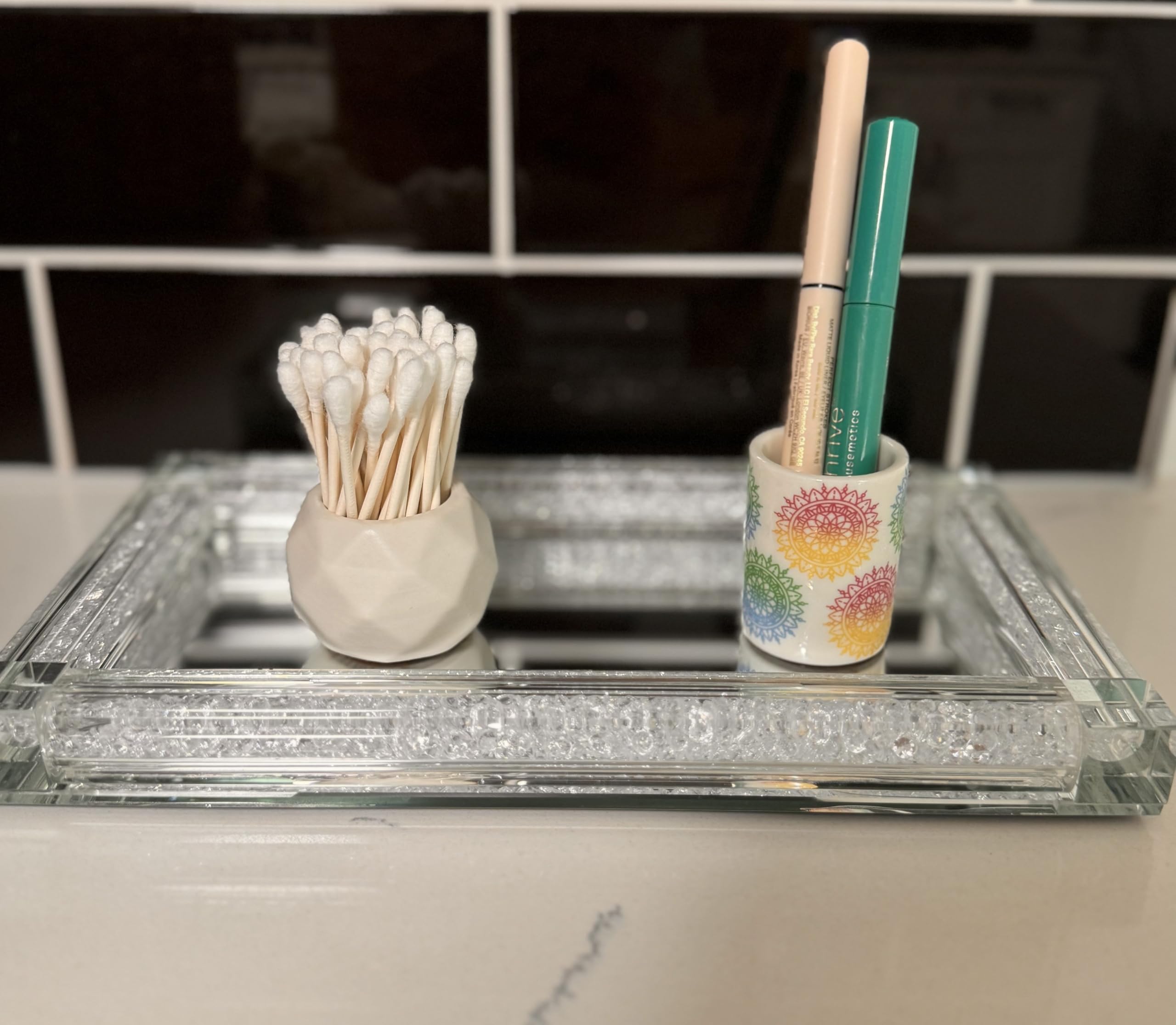 Home Haven Qtip Holder - Boho Mandelas Design - Q Tip Holder for Bathroom, Floss Pick Holder, Cotton Swab Holder, Bathroom Sink Decor, Flosser Holder, Bathroom Vanity Decor, Cute Bathroom Decor
