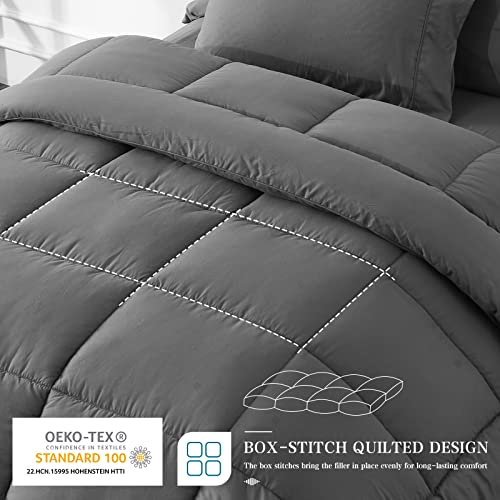Newspin Full Bed in a Bag - 7 Pieces Dark Grey Comforter Set, Lightweight All Season Ultra Soft Bedding Comforter Set with Comforter, Flat Sheet, Fitted Sheet, Pillowcases & Shams