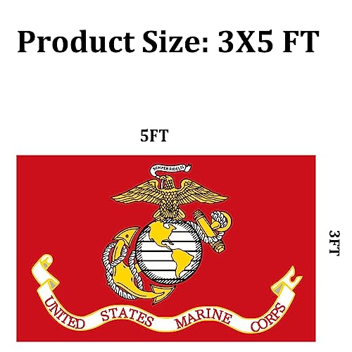 Marine Corps USMC Flag Double Sided 3x5 Outdoor United States Marines Corps Flags Heavy Duty 3 Ply Thick Nylon Material with 2 Metal Grommets