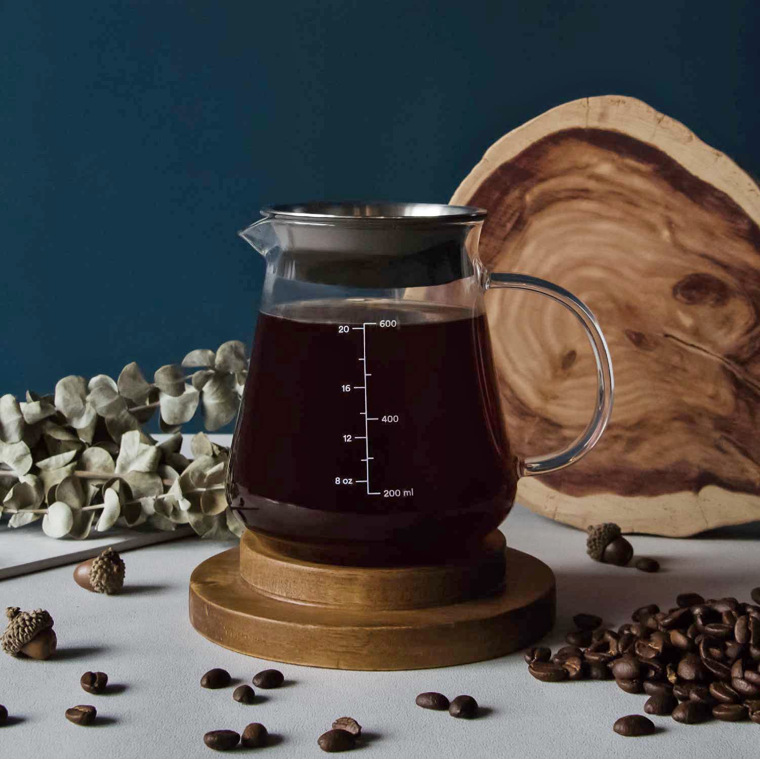 Glass Range Coffee Server For Pour Over Coffee & Tea - 800ml/27oz Ovalware Microwave Safe & Heatproof 2.5mm Thick Glass Body