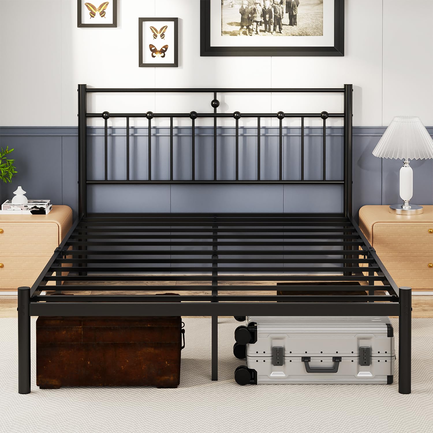 LECEVOCY Queen Bed Frame, Platform Queen Bed Frame with Headboard, Heavy Duty Metal Bed Frame No Box Spring Needed with Ample Storage Space and Easy Assembly Tool