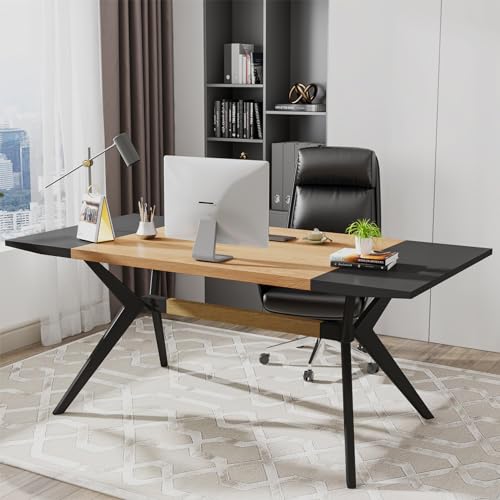 LITTLE TREE 63" W Executive Desk, Extra Sturdy Thickened Wooden Workstation Study Desk Computer Desk Large Home Office Writing Desk for Home Office