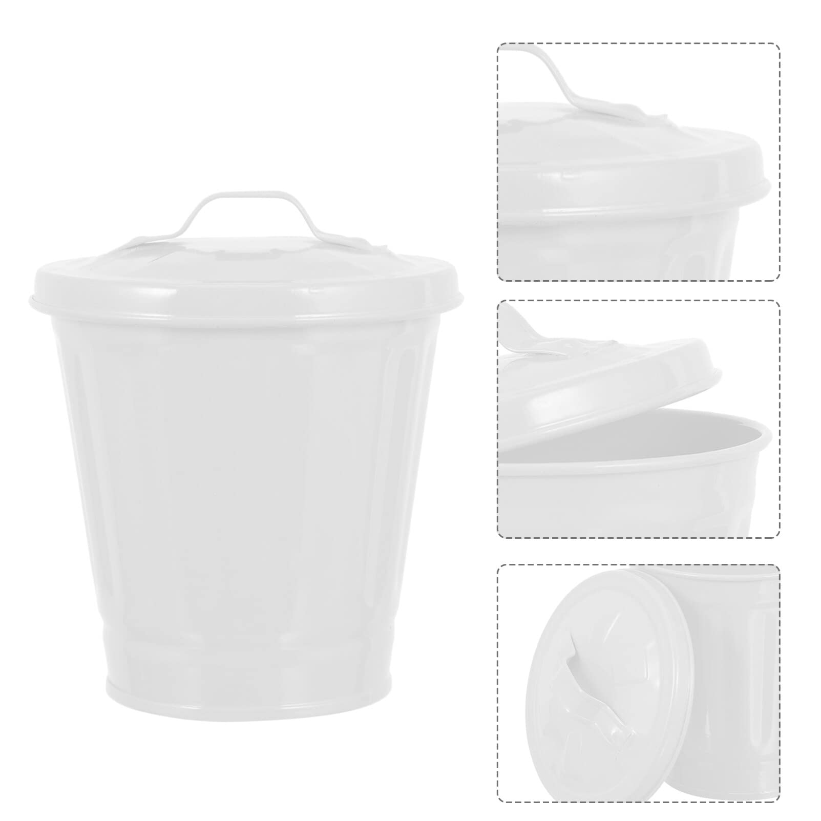 MAGICLULU Mini Galvanized Trash Can Metal Bucket with Lid Tabletop Small Wastebasket Tiny Rubbish Bin Flower Pot Cute Pen Cup Holder for Makeup Brush Coin White