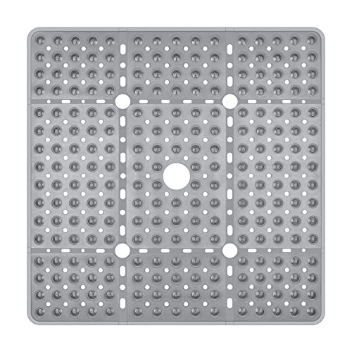 Reetual XL Shower Mats for Showers Anti Slip - 27x27 Bath Tub Mat and Shower Floor Mat. Powerful Suction Cup Shower Mat with Drain Holes. Grey Bath Mat for Shower, Non Slip for Elderly and Kids