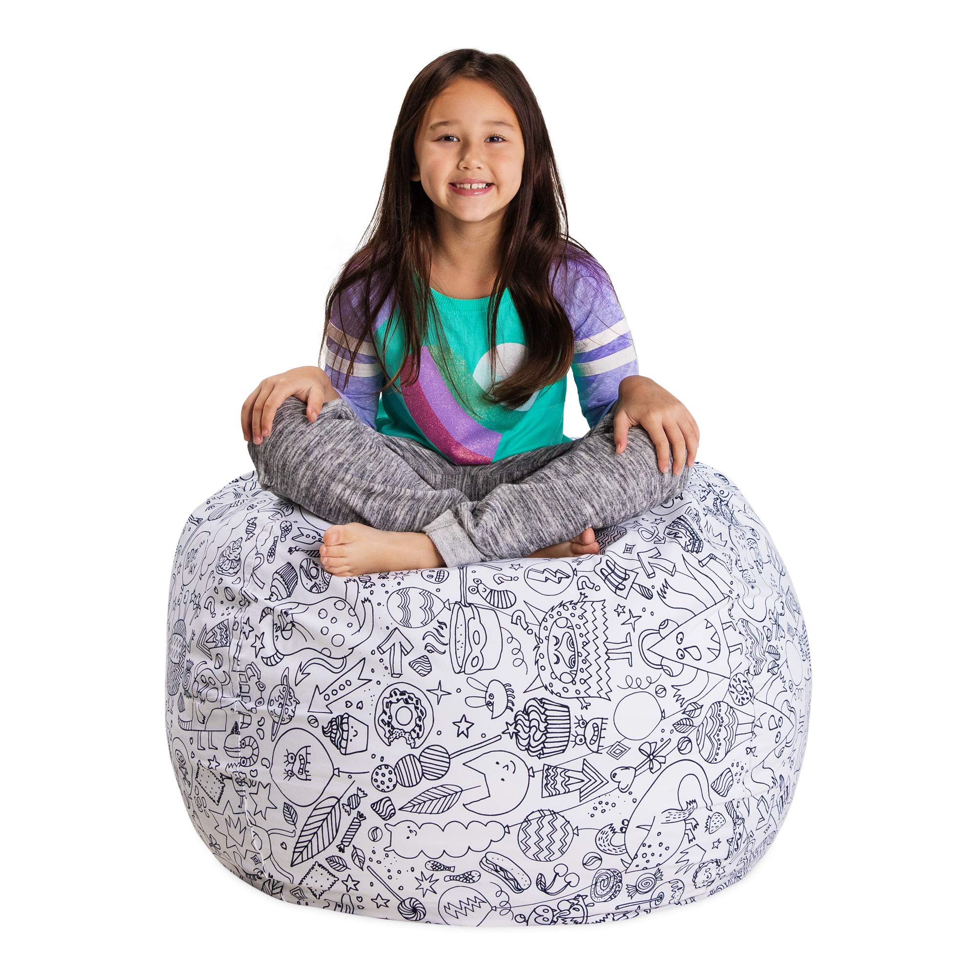 Posh Stuffable Kids Stuffed Animal Storage Bean Bag Chair Cover - Childrens Toy Organizer, Large 38" - Canvas Fun Creatures Coloring Fabric