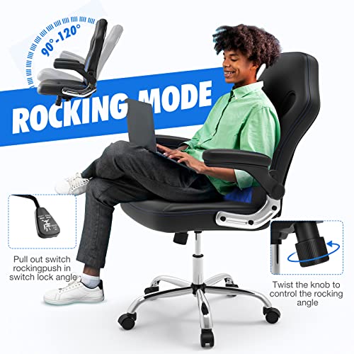 OLIXIS Gaming Ergonomic Office Desk Flip-up Armrests and Lumbar Support PU Leather Executive Mid Back Computer Chair for Adults, Blue
