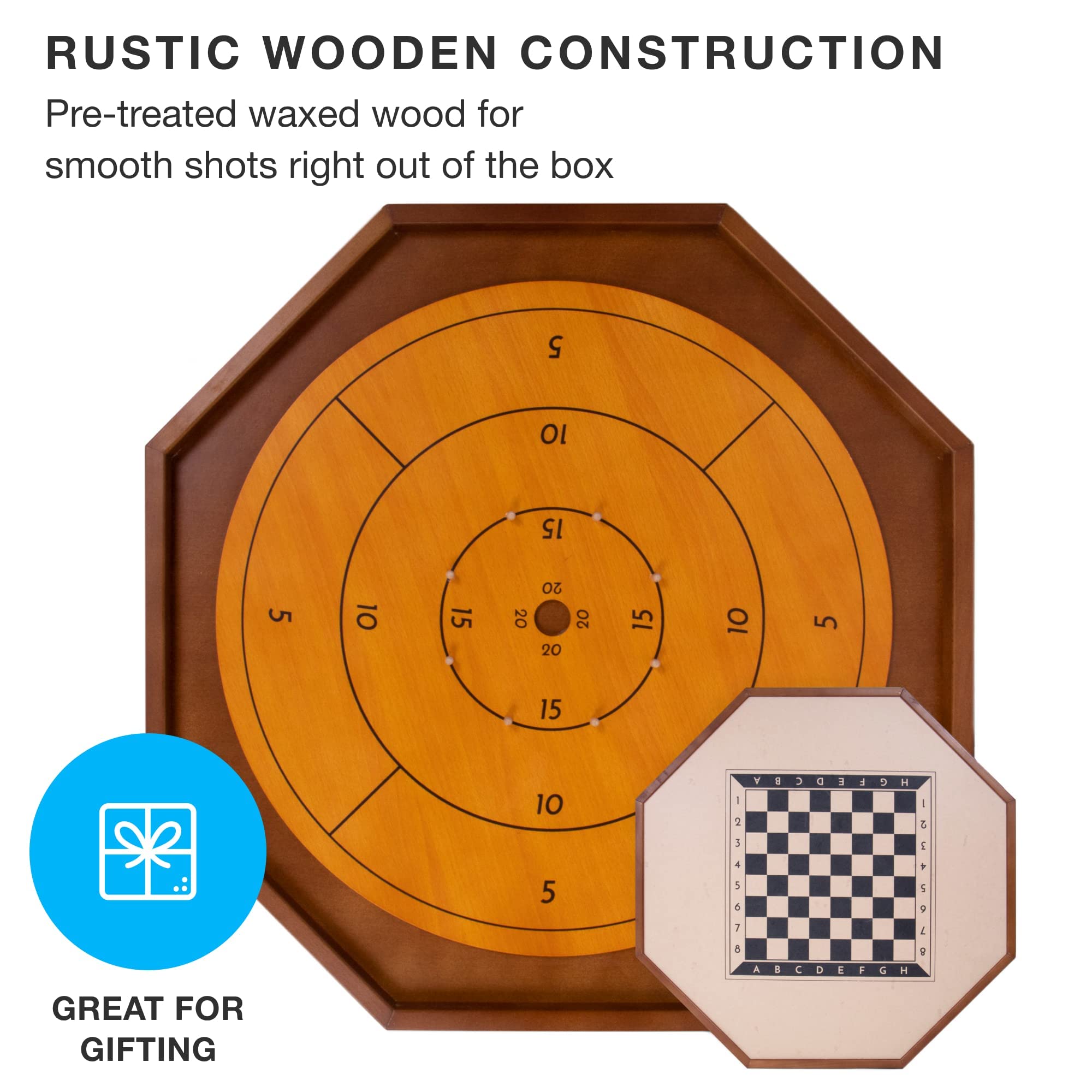 Tournament Crokinole & Checkers | Classic Dexterity Board Game for Two Players | 24 Black & White Discs & Game Board | 27 Inch