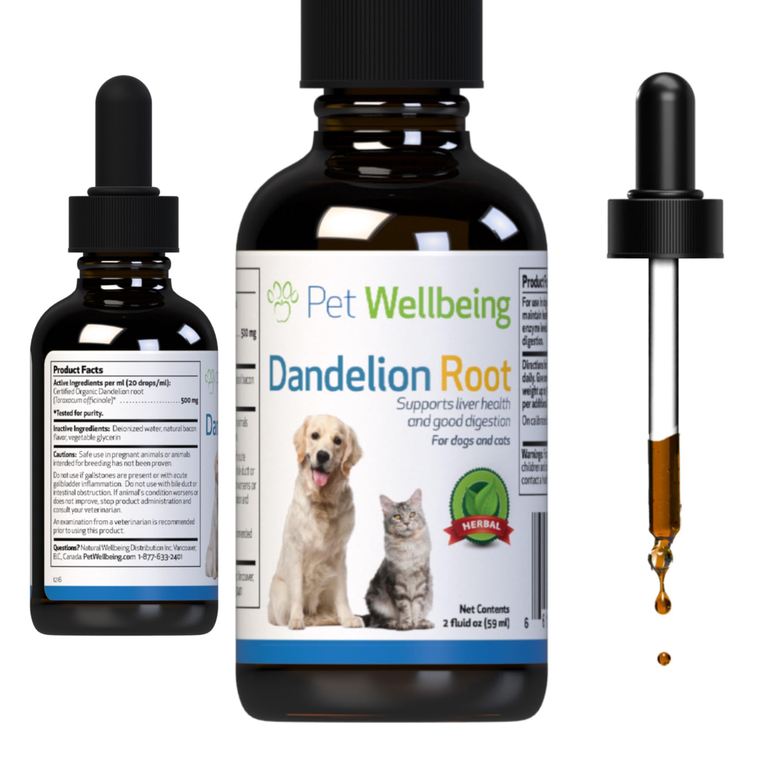 Pet Wellbeing Dandelion Root for Cats - Liver & Heart Health, Digestive Function, Blood Sugar Support, Certified Organic - Veterinarian-Formulated Herbal Supplement 2 oz (59 ml)