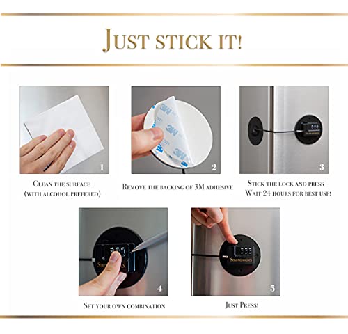 Refrigerator Lock Combination, Fridge Lock Combo - Take Care of Your Family with Strongholden - No Keys Needed - Just Stick It (Black & Round, 2pcs)