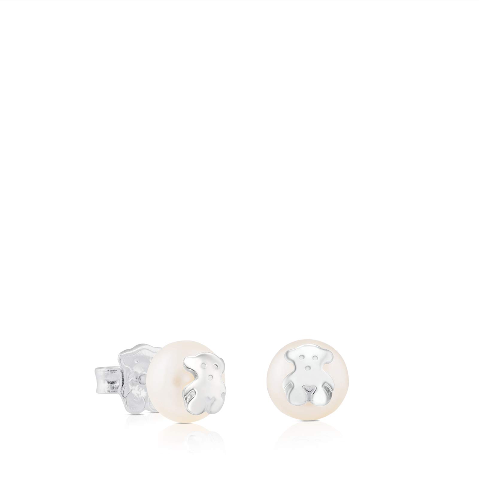 TOUS Sterling Silver Earrings for Women with Pearls & Bear Motif, Size: 8,5-9mm. TOUS Bear Collection