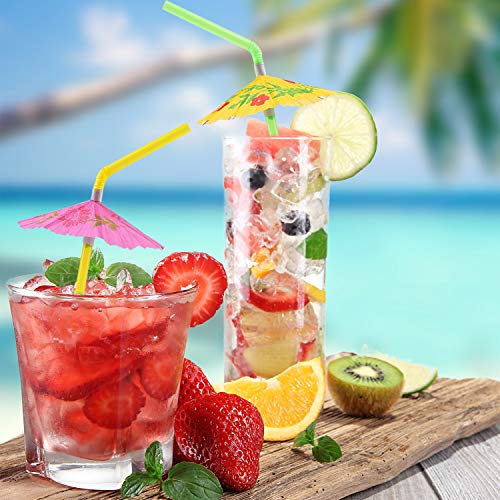 FEPITO 58 PCS Umbrella Drinking Straws Reusable,Parasol Bendy Reusable Drinking Straws for Hawaiian Beach Cocktail Luau Tropical Party Decorations Supplies