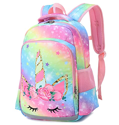 JIANYA Backpack for Girls Kids Backpack with Lunch Box Lightweight Rainbow Preschool Kindergarten Girl Bookbag School Bag