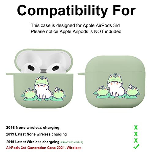 MAYCARI Compatible with Airpods 3rd Generation Case, Cute Airpods 3 Case Cover Frog Printed Protective Women Girl with Keychain for Apple Airpods 3rd Gen Case